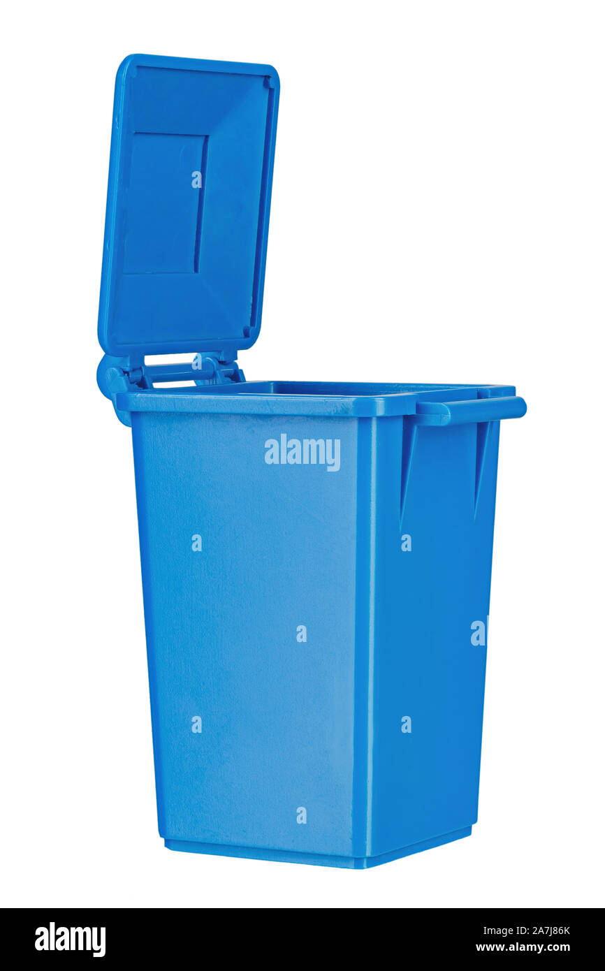 open blue trash bin isolated on a white background. file contains ...