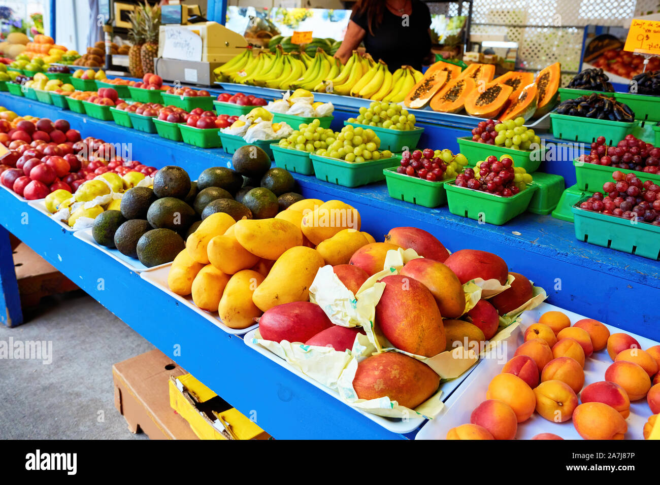 Various fresh fruits on the market stall Stock Photo - Alamy