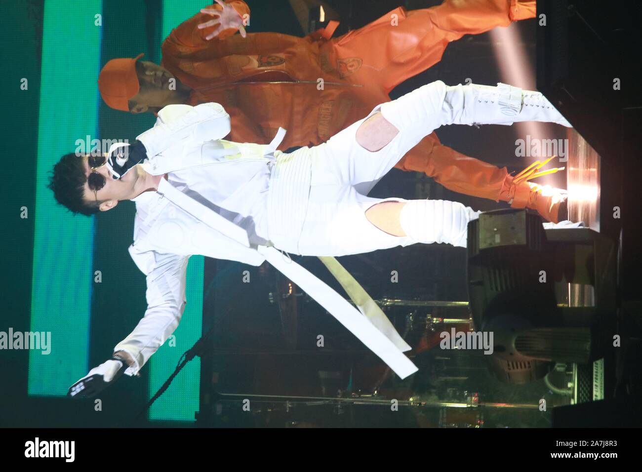 Hong Kong singer Leo Ku Kui Kei appears and sings at a concert of Kenny ...