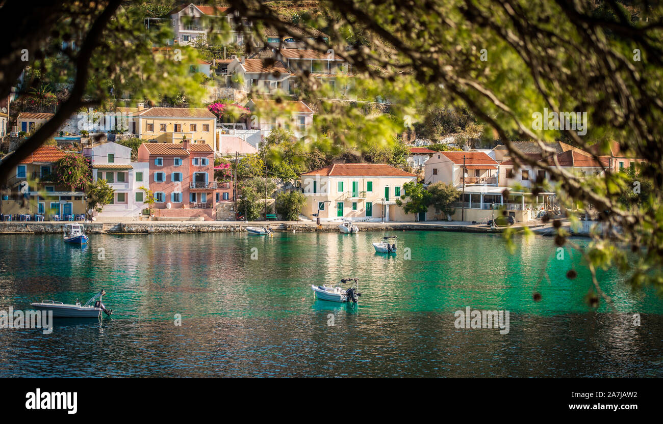 Beautiful landscape with bay and colorful buildings on the background ...