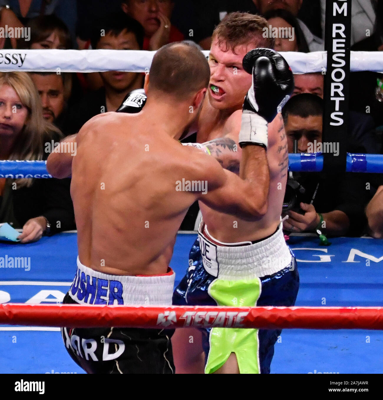 ( In Blue/Green trunks) Canelo Alvarez goes 11 rounds with Sergey ...