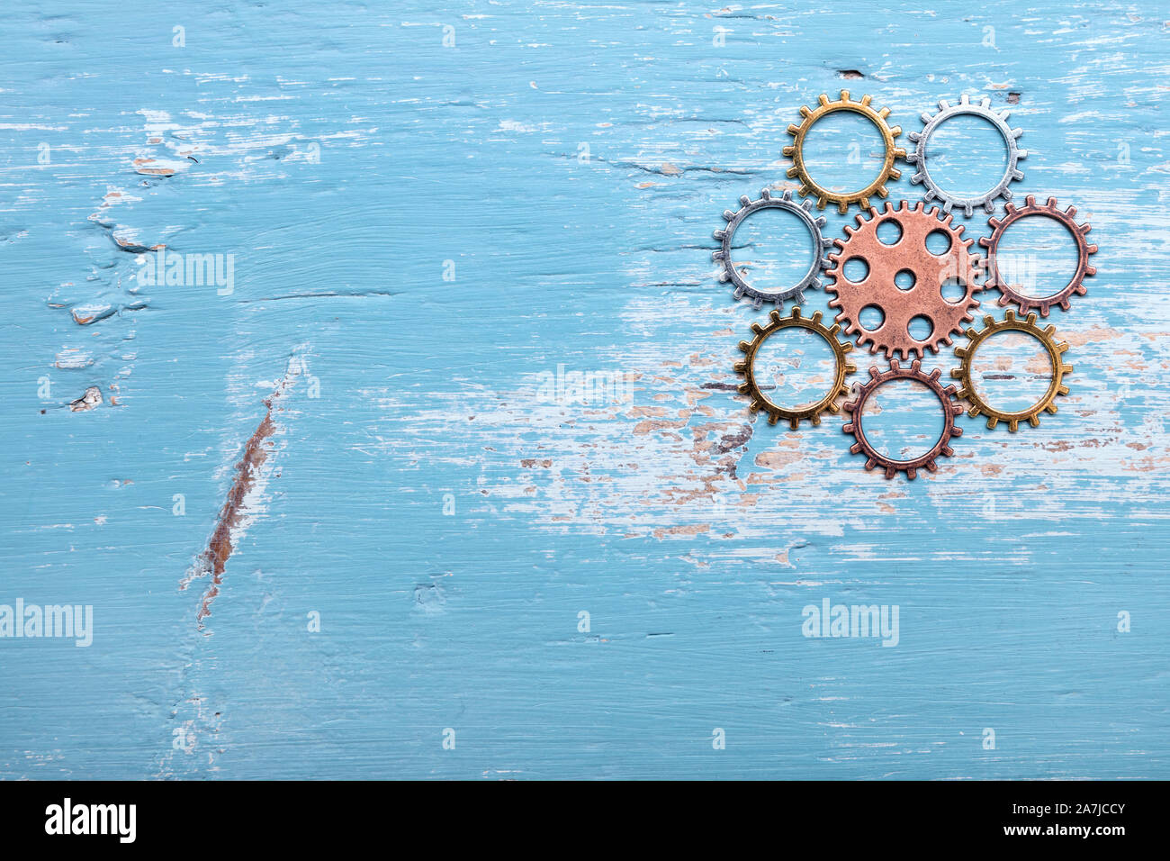 Gears building a circle, concept cooperation and connection, blue ...