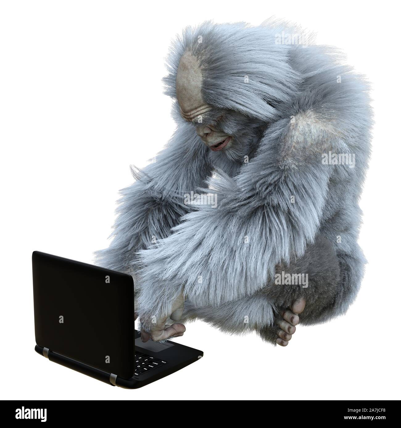 Yeti with laptop concept 3d illustration isolated on white background ...