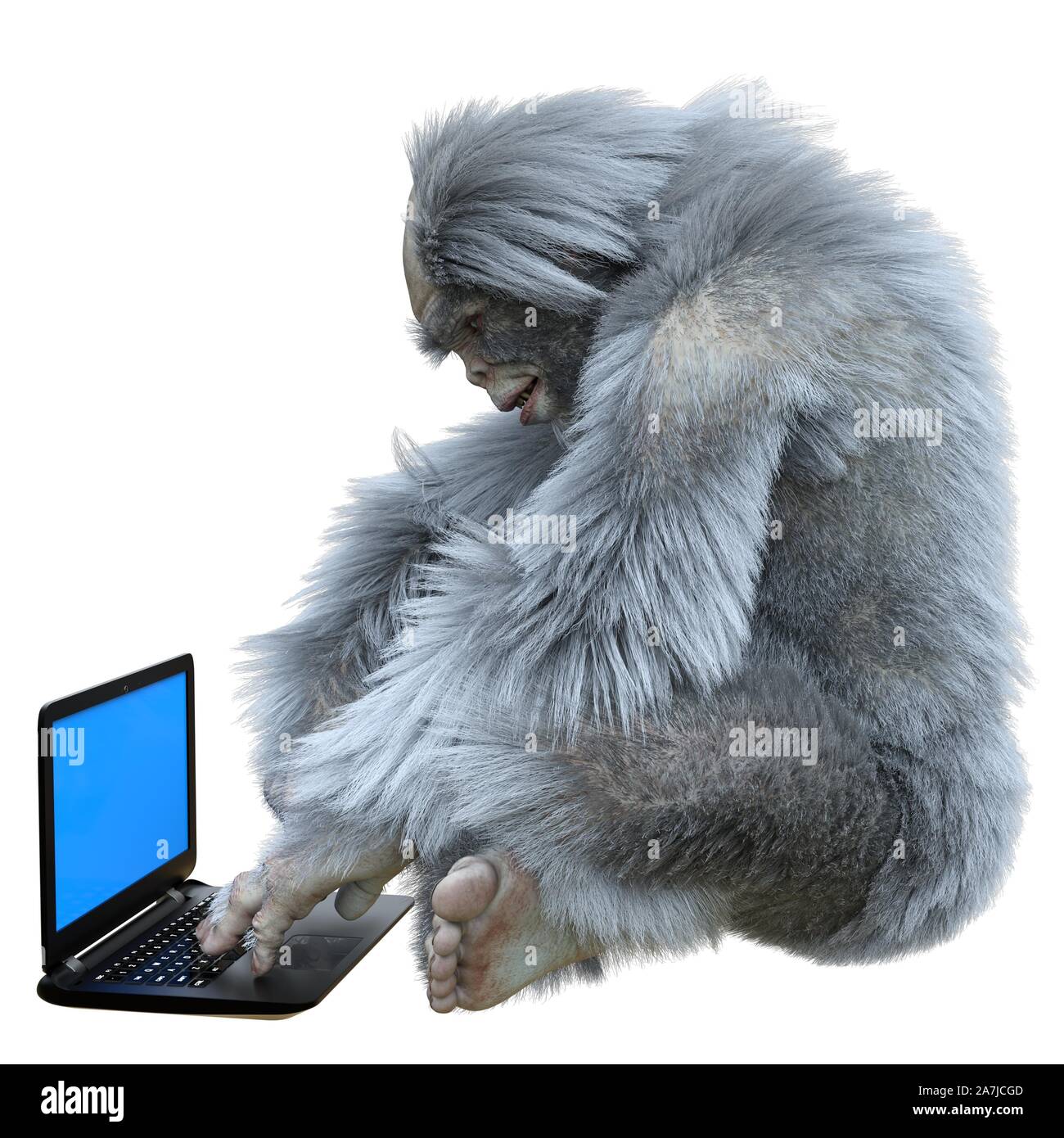 Yeti with laptop concept 3d illustration isolated on white background ...
