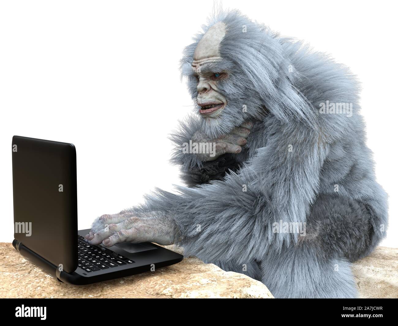 Yeti with laptop concept 3d illustration isolated on white background ...