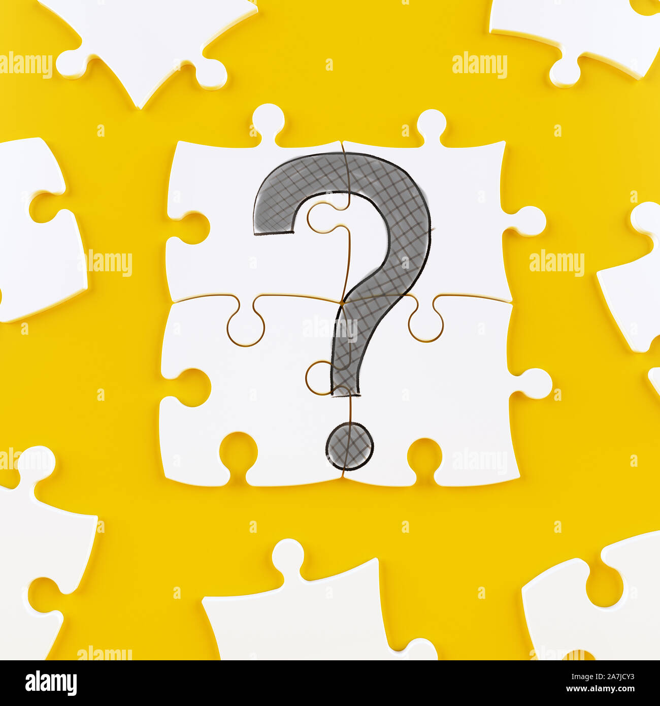 Puzzle tiles on a yellow background forming a question mark Stock Photo ...