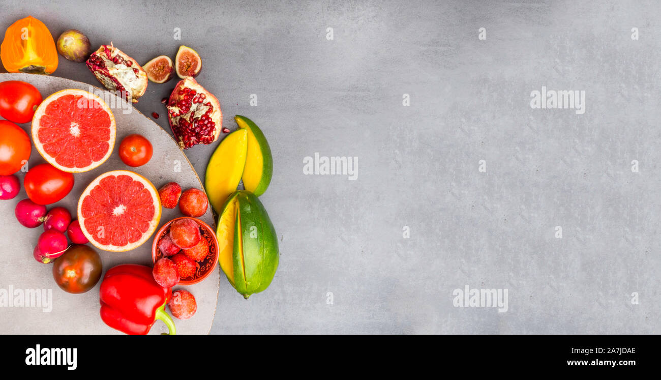banner of Fruits and vegetables containing lycopene. Healthy vegan food ...