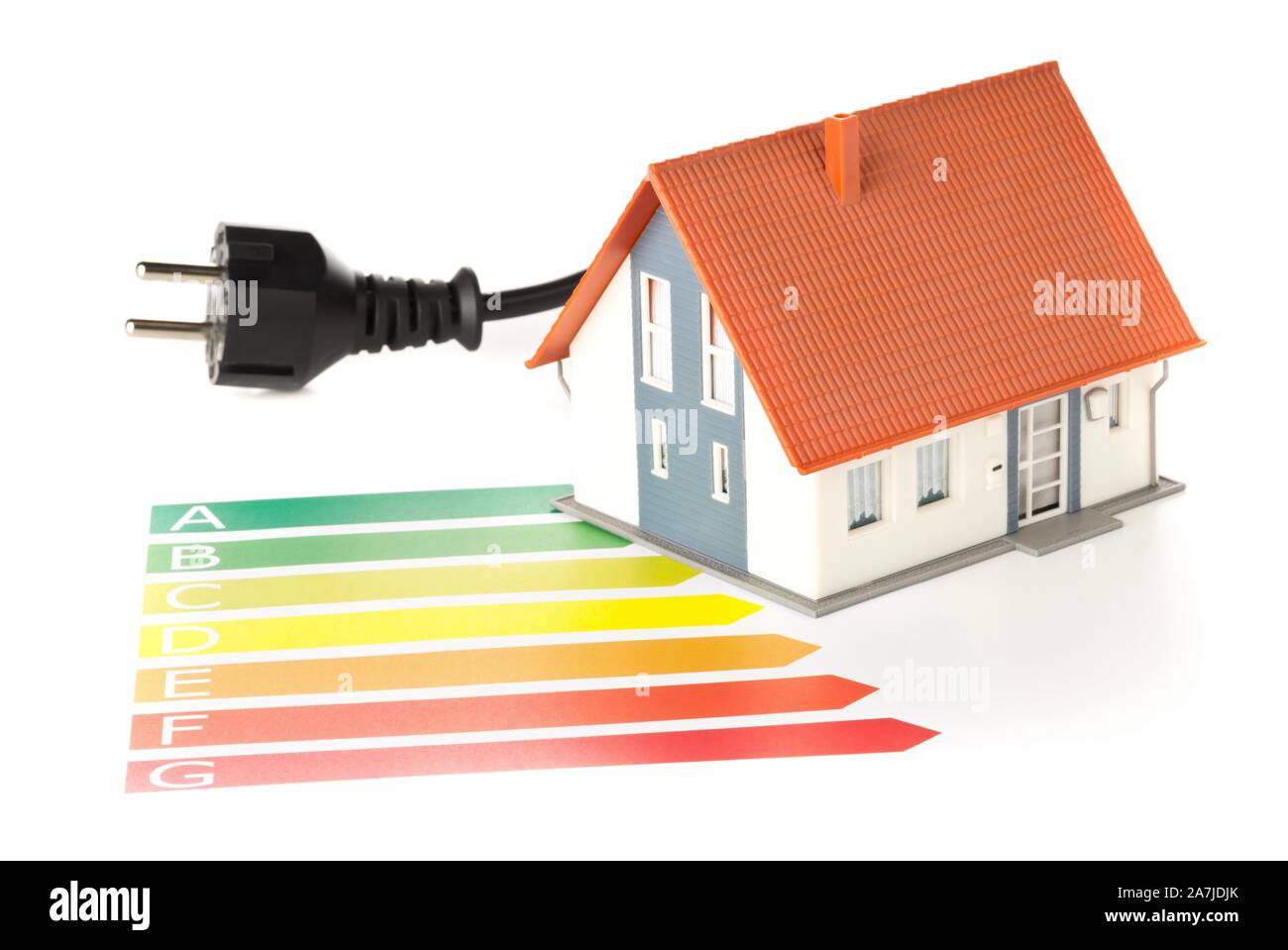 European energy classification labels with power cord, plug and model ...