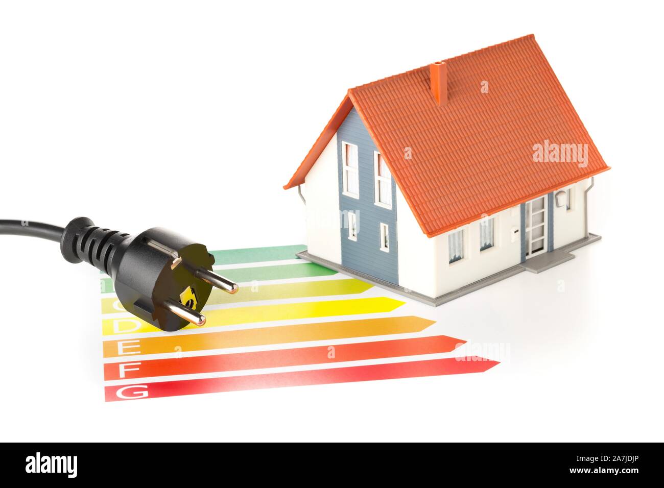 European energy classification labels with power cord, plug and model ...
