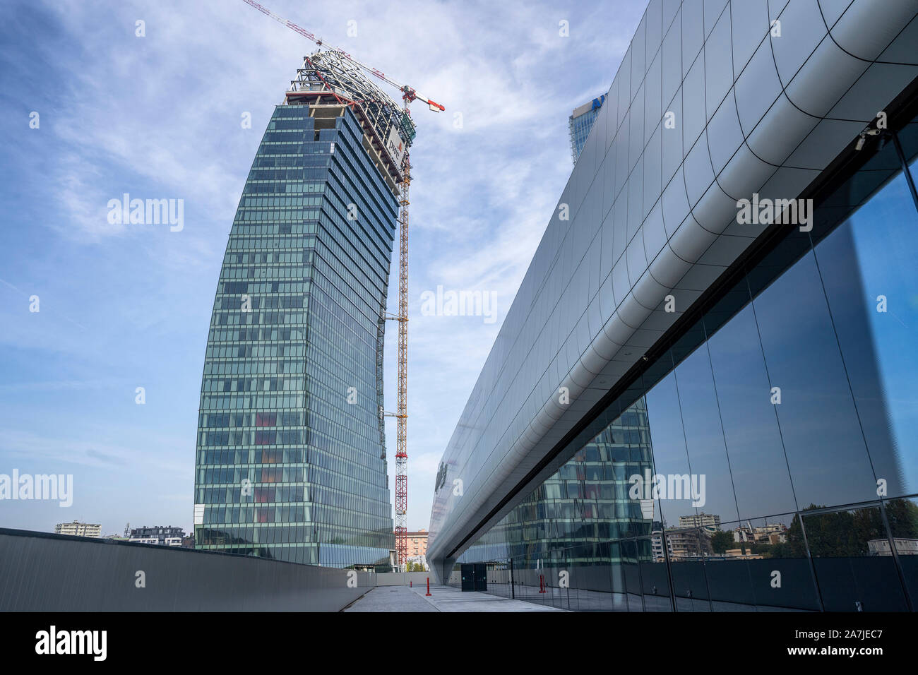 Milan, Lombardy, Italy: the modern Libeskind tower in Citylife under ...