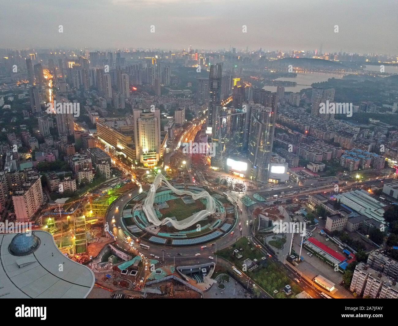 --FILE-- View of the Optics Valley Square under the sunset Wuhan city ...