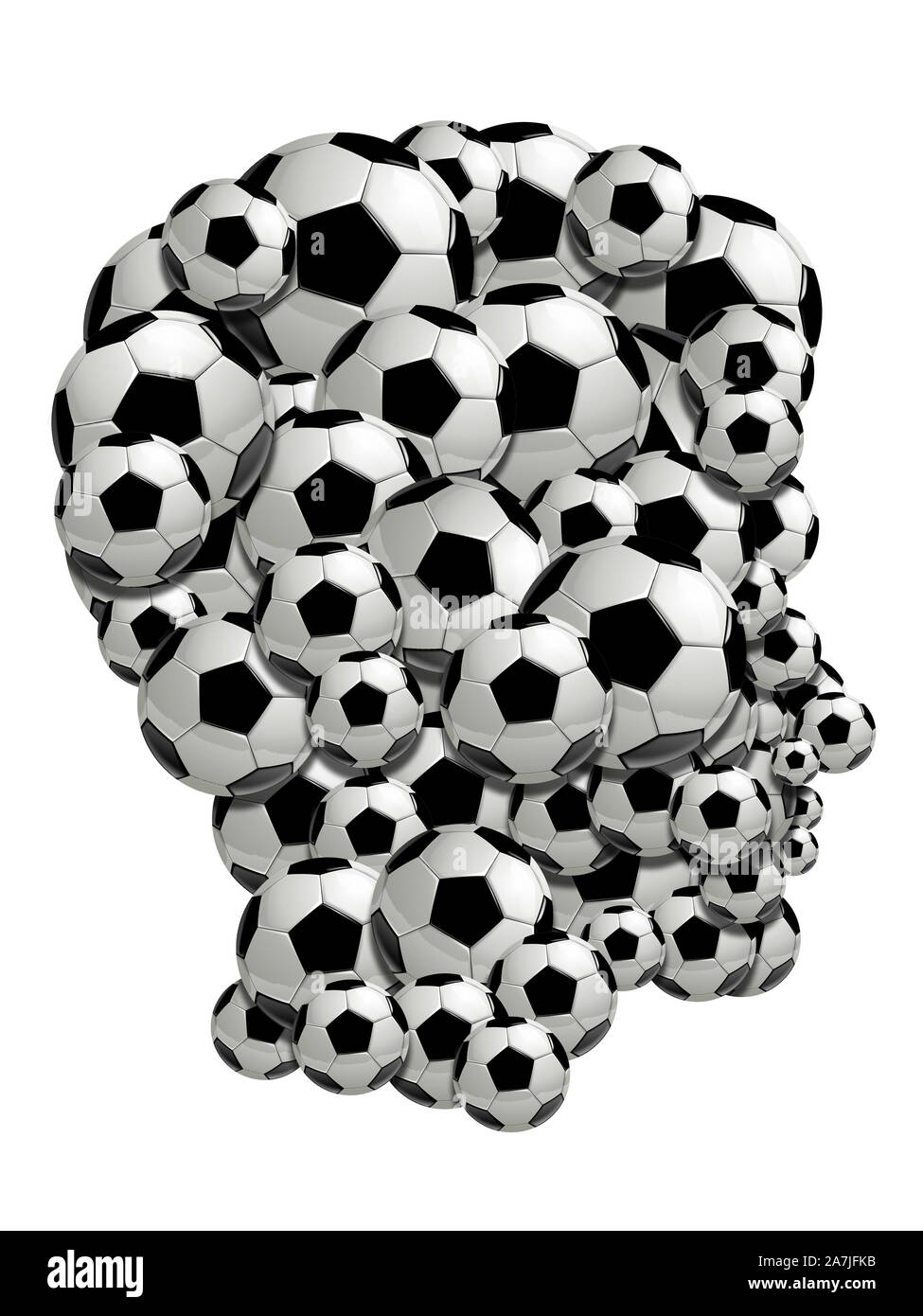 human profile face artistic composition made of soccer of football ball ...