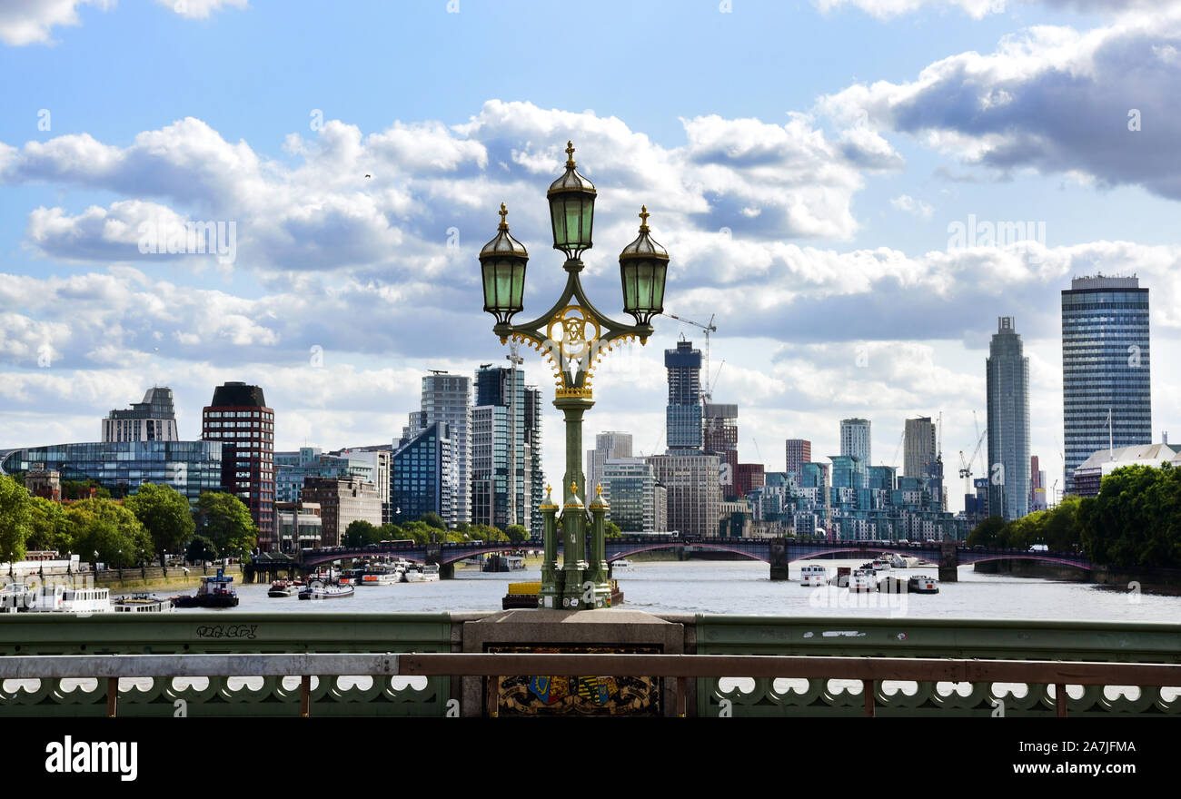 04 September 2019, Great Britain, London: View from Westminster Bridge ...