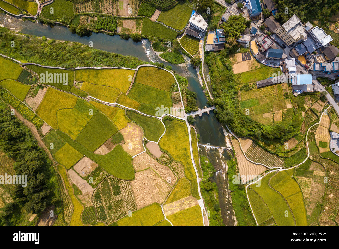 Aerial view of the terrace in Miao autonomous prefecture, central China ...