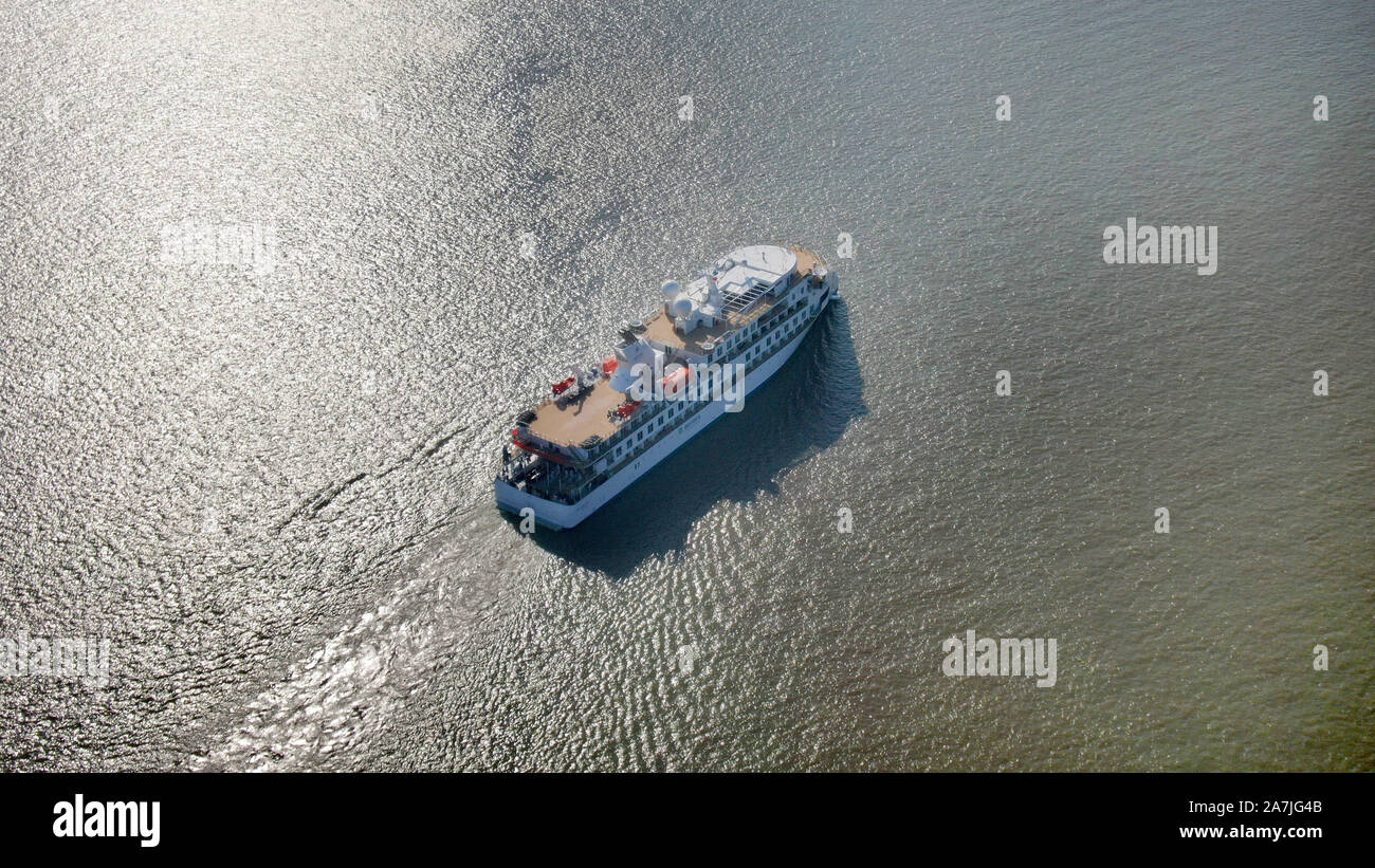 First Chinese-made polar cruise ship cruises on the sea in Haimen city ...