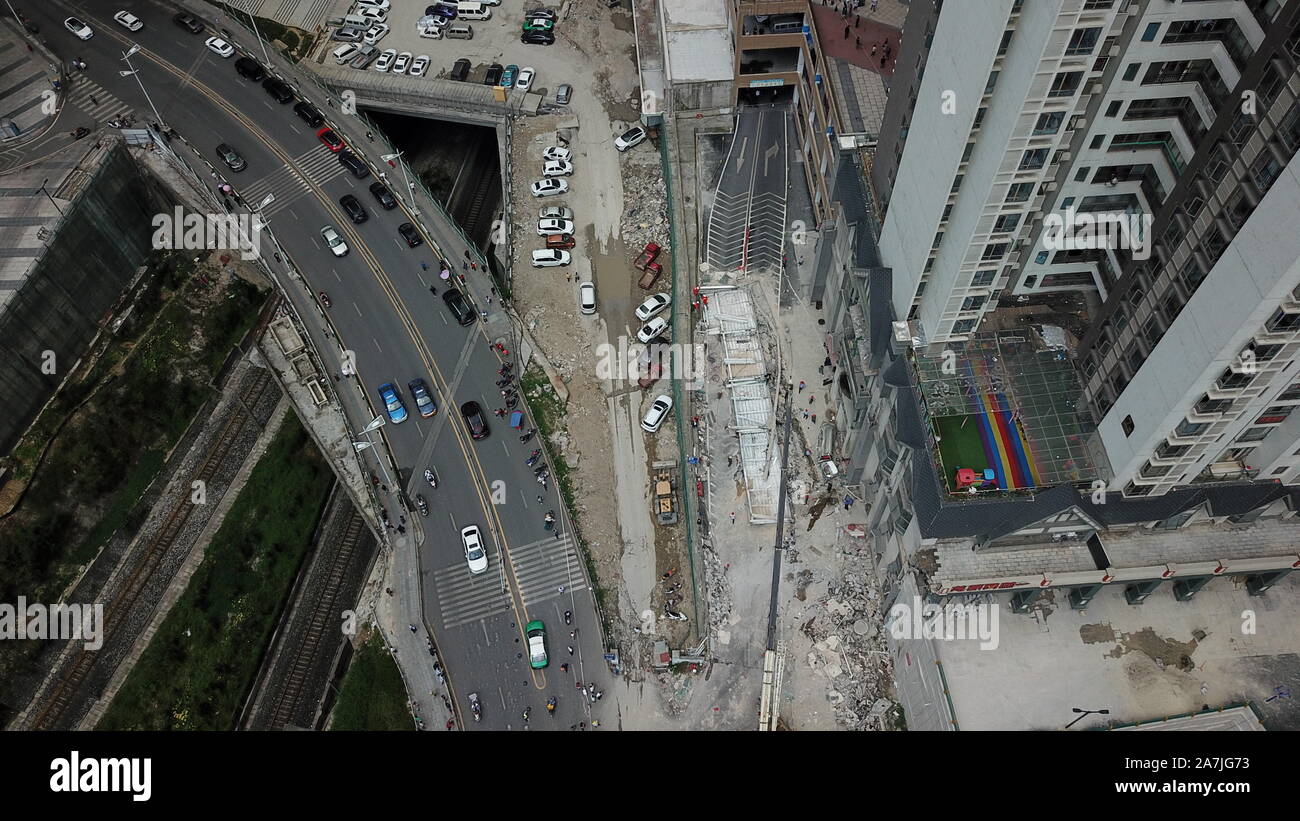 Aerial view of the collapsed passenger corridor in Guiyang city, south ...