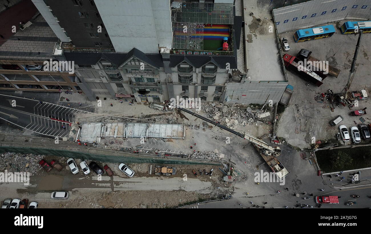 Aerial view of the collapsed passenger corridor in Guiyang city, south ...