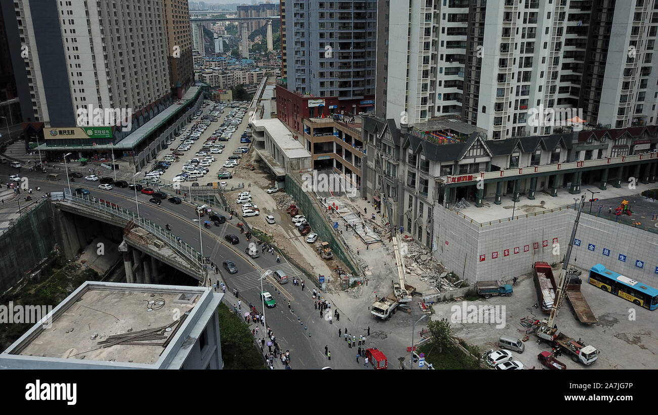Aerial view of the collapsed passenger corridor in Guiyang city, south ...