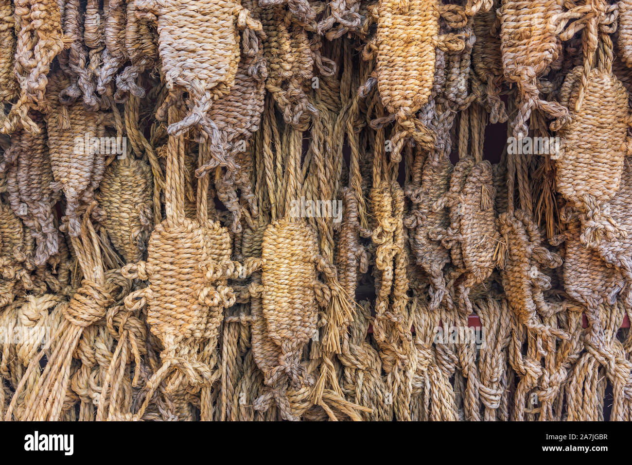 Straw sandals Waraji donated by Togakuji temple worshipers for monks ...