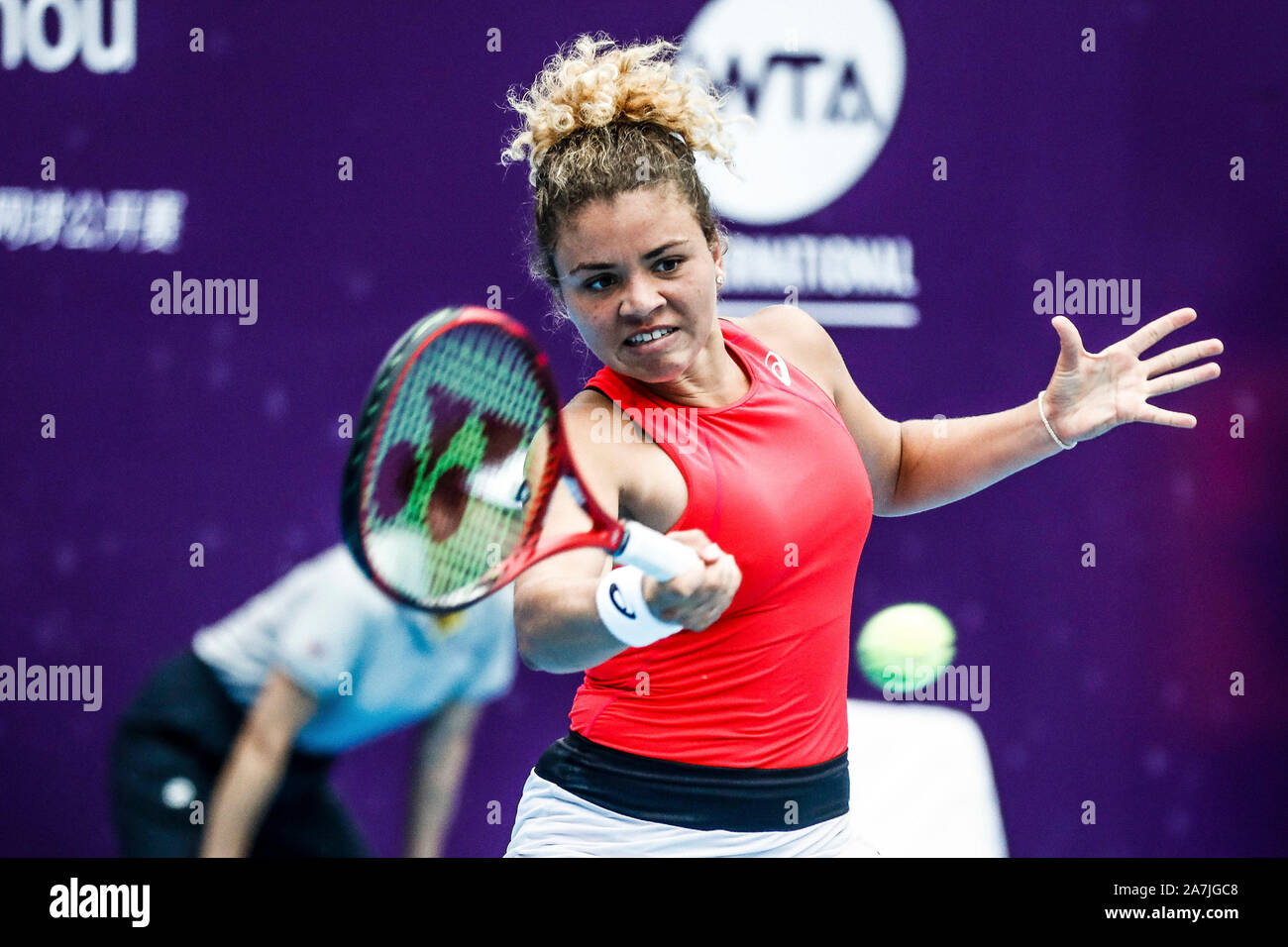 Italian professional tennis player Jasmine Paolini plays against ...
