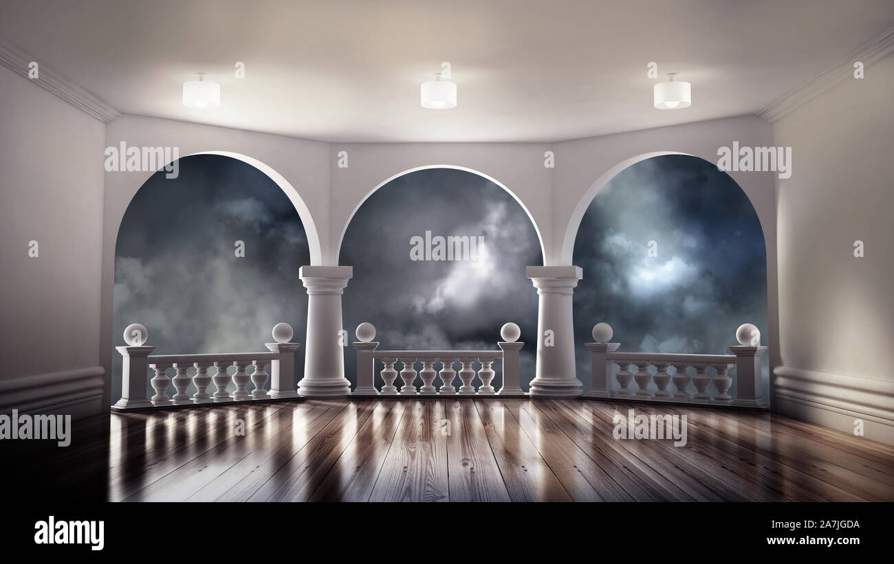 Beautiful, stormy gloomy interior with a terrace Stock Photo - Alamy