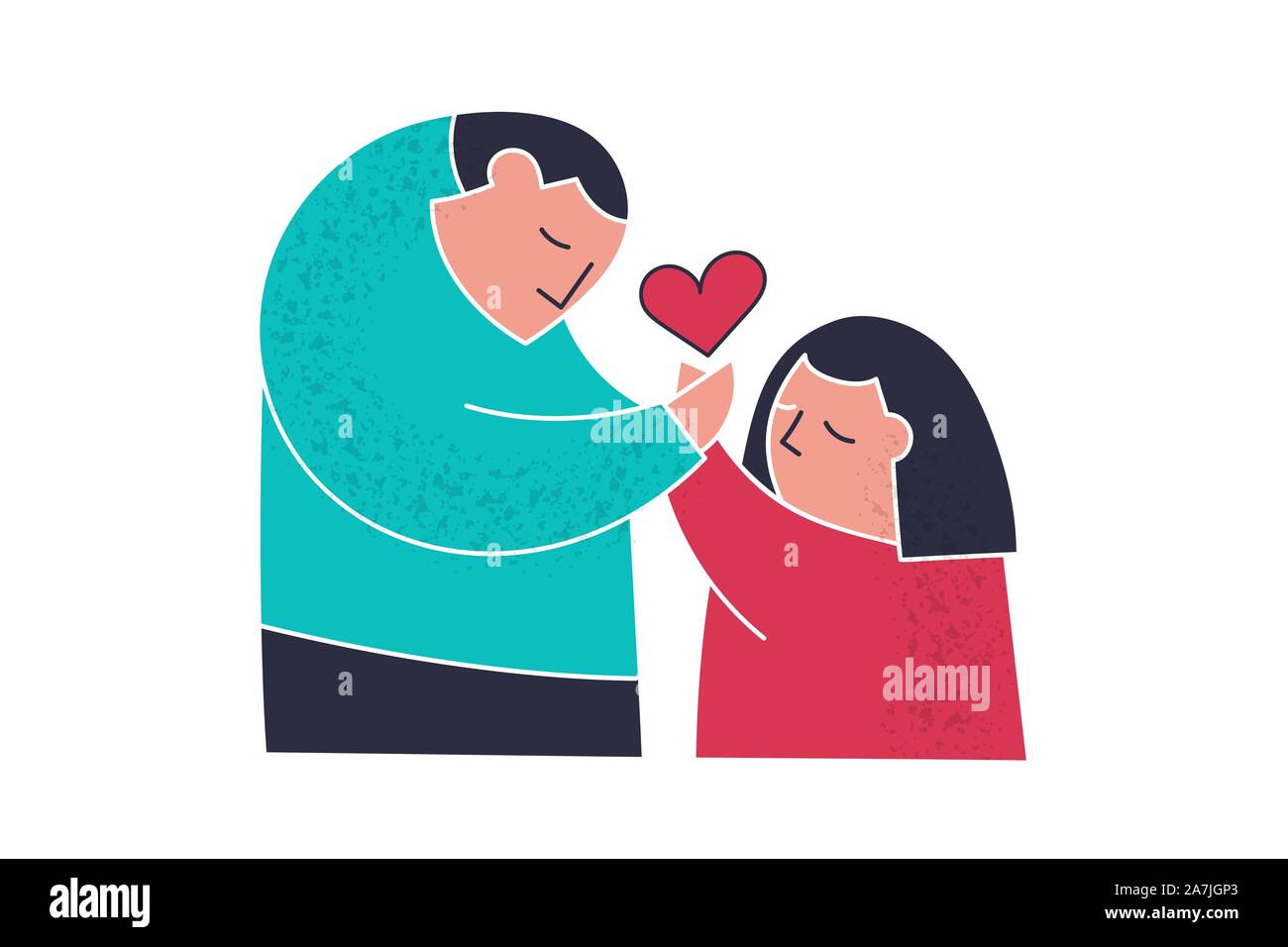 Man hugs woman hand red heart cute vector Stock Vector Image & Art - Alamy