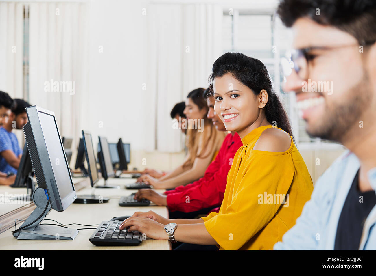 Young Female College Student Computer Studying E-Learning Education ...