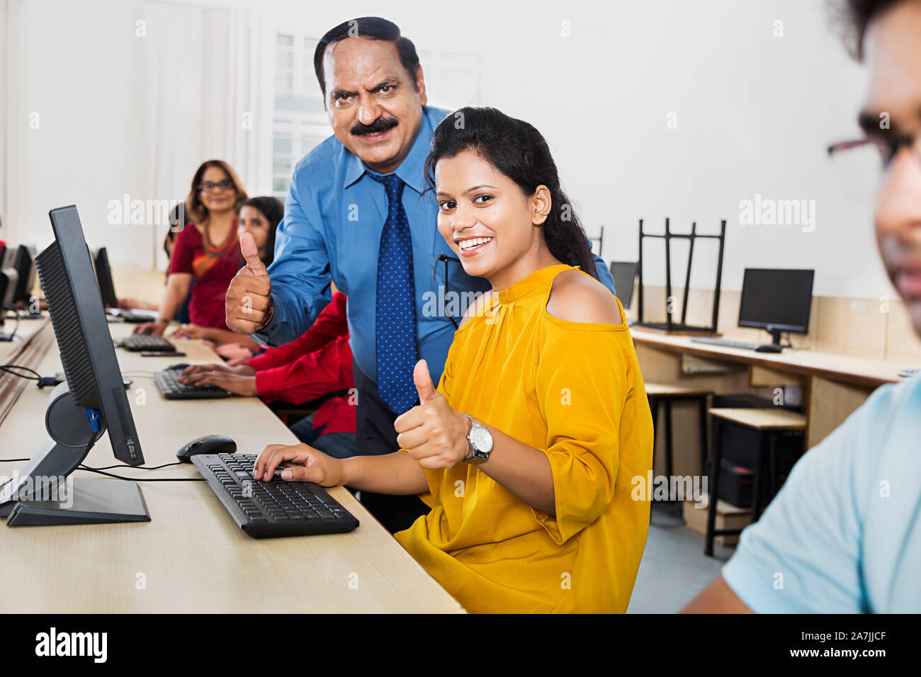Young-Woman College Student With Professor Studying Computer And ...