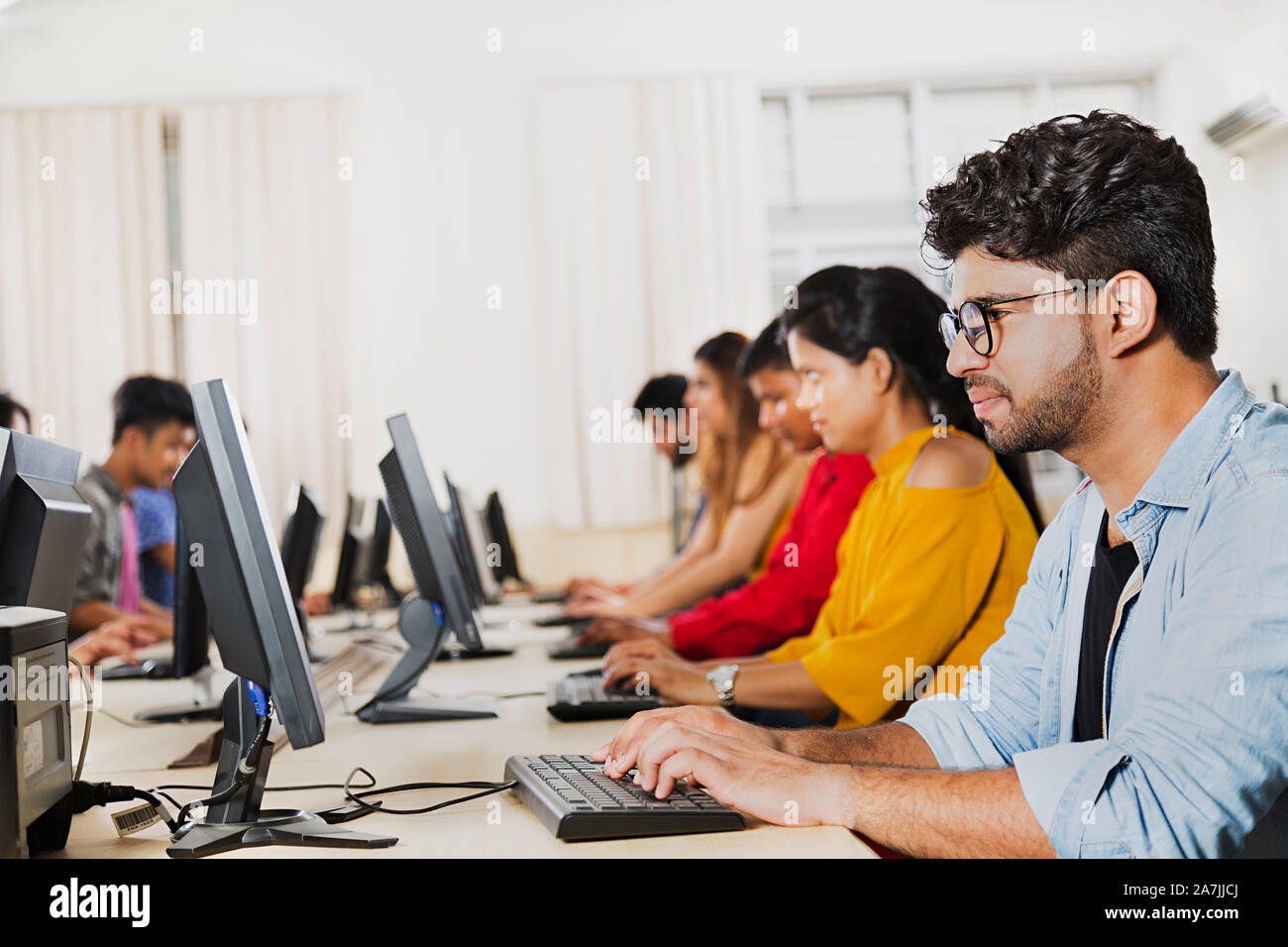 Group College Boys And Girls Students Classmates Working on Computer ...