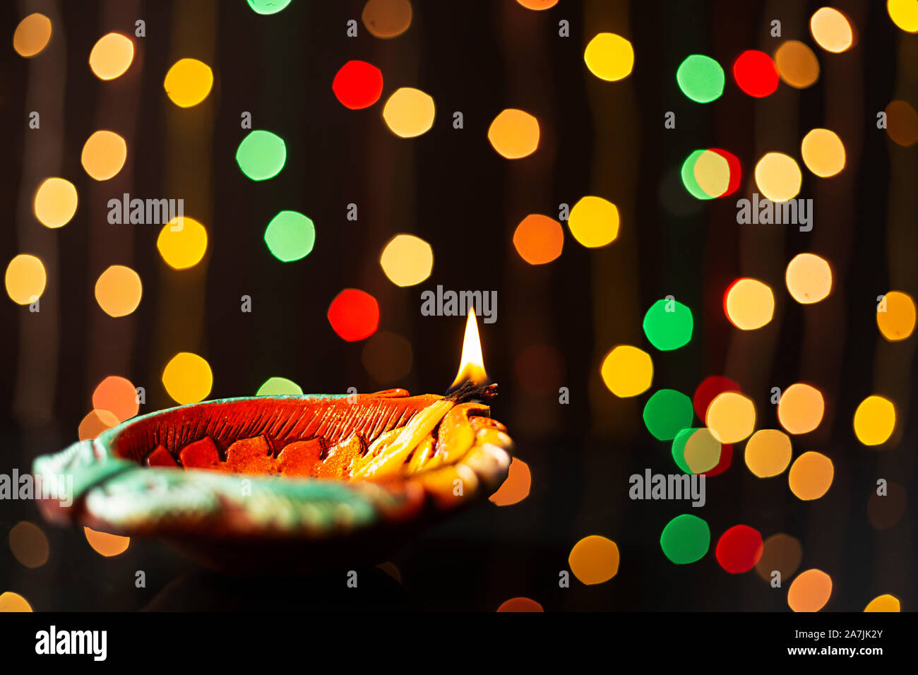 Close-up Clay Diya lamps-lit on Diwali Celebration Hindu Light Festival ...