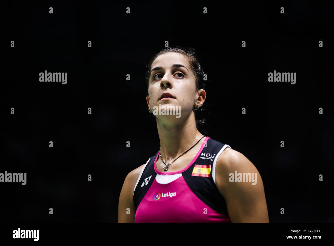 Spanish professional badminton player Carolina Marin competes against ...