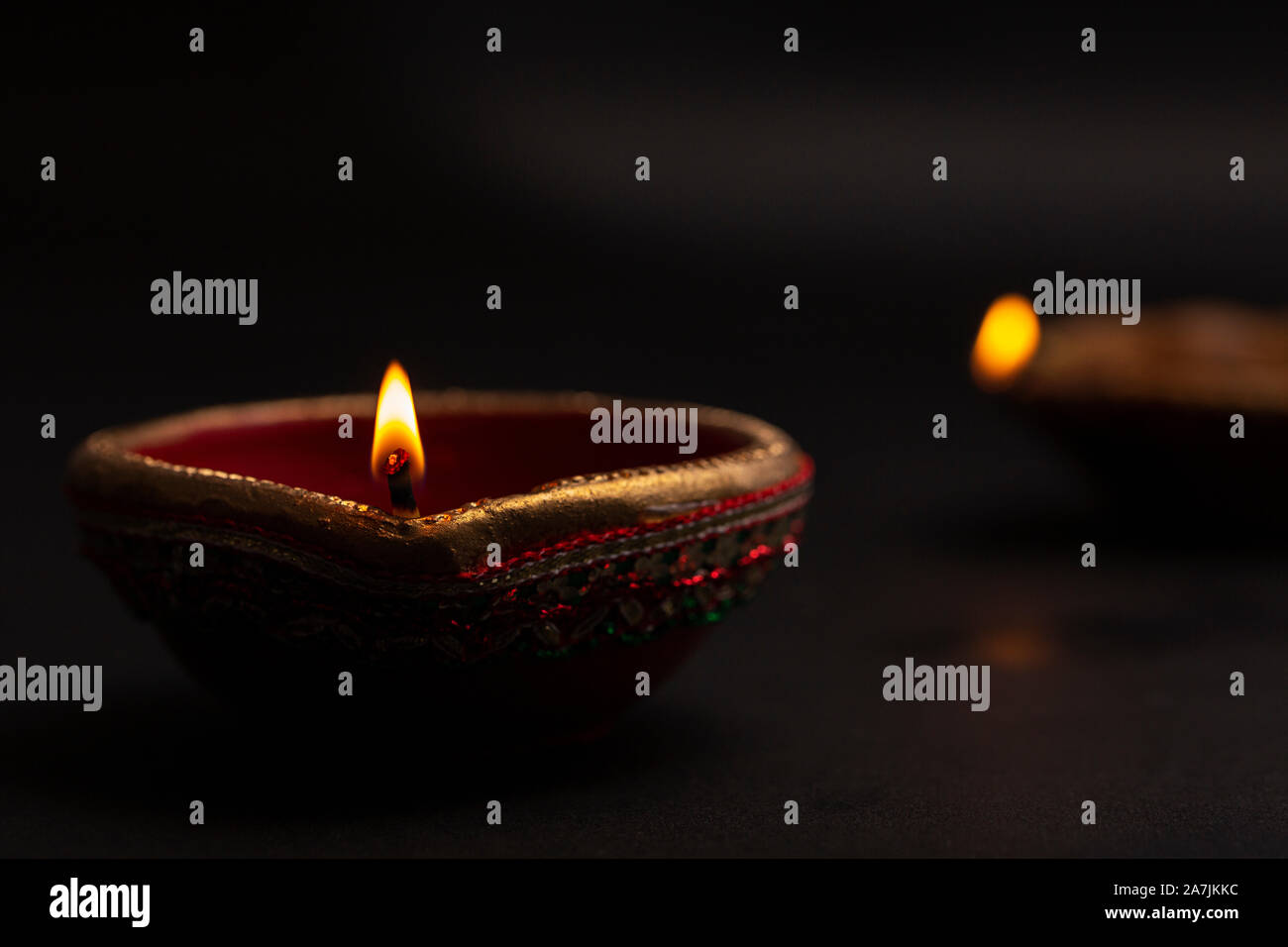 Nobody-Shot Close-up Burning Diya Oil-lamp Light Illuminated During ...