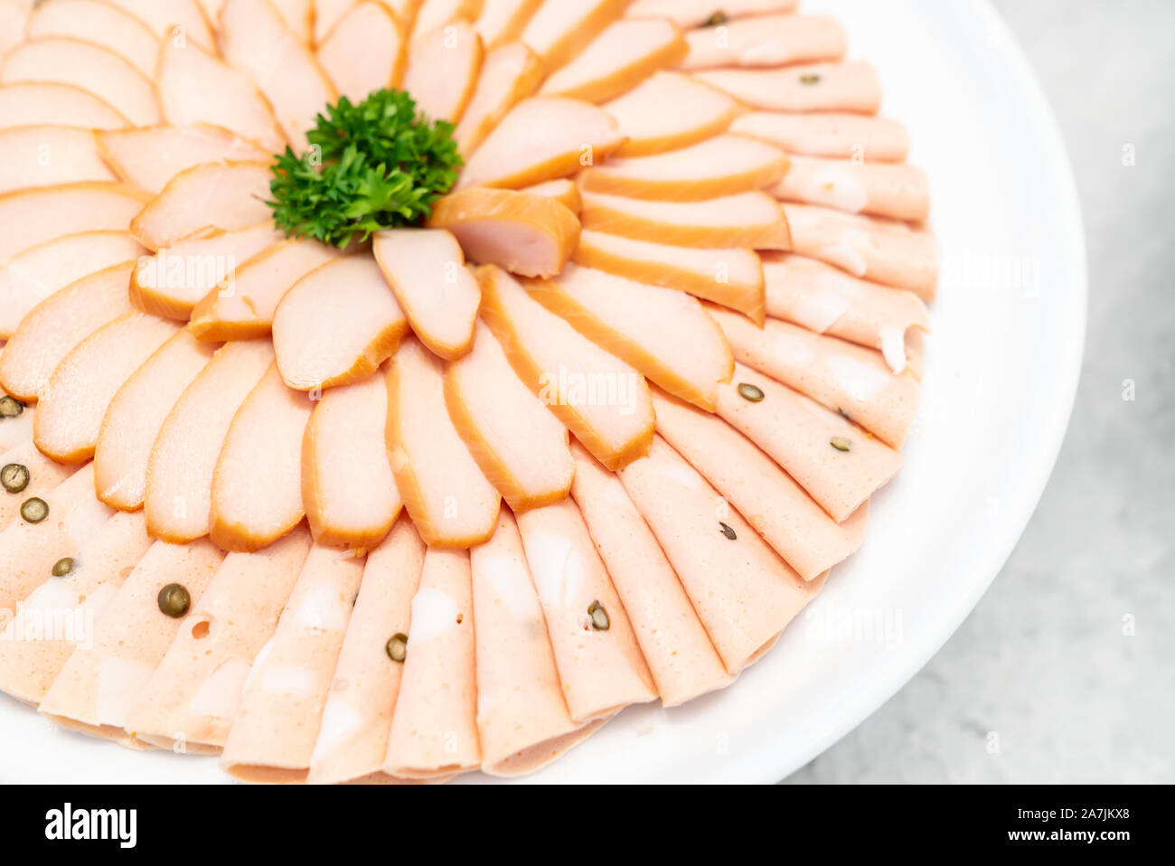 Variety of Cold cut, Chicken and pork, for salad station in buffet line ...