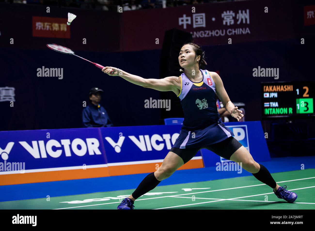 Thai professional badminton player Ratchanok Intanon competes against ...