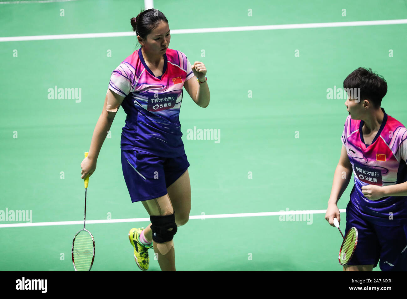 Chinese professional badminton players Liu Xuanxuan and Xia Yuting ...