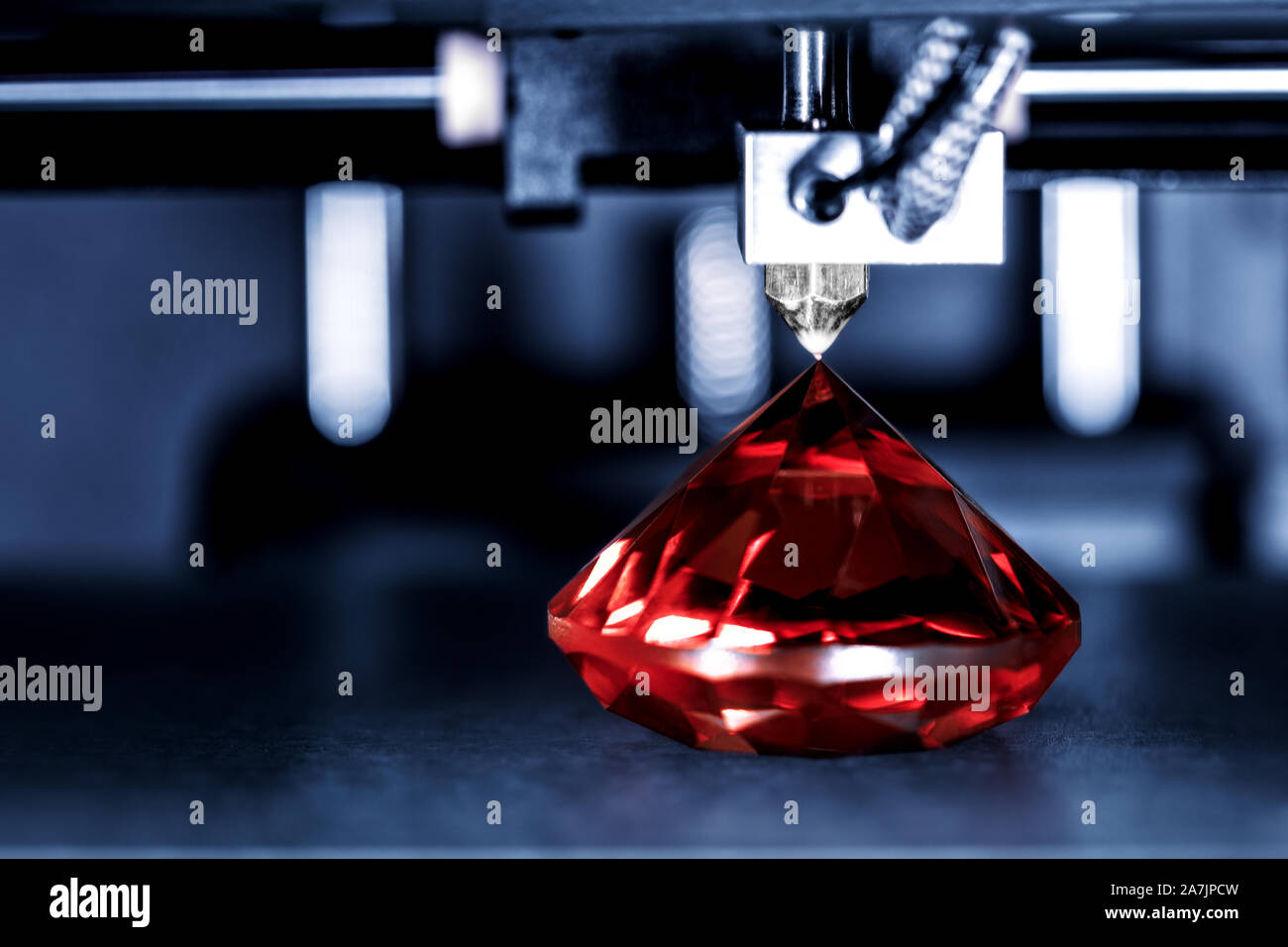3D printer prints a gem, Ruby with transparent filament or other glassy ...
