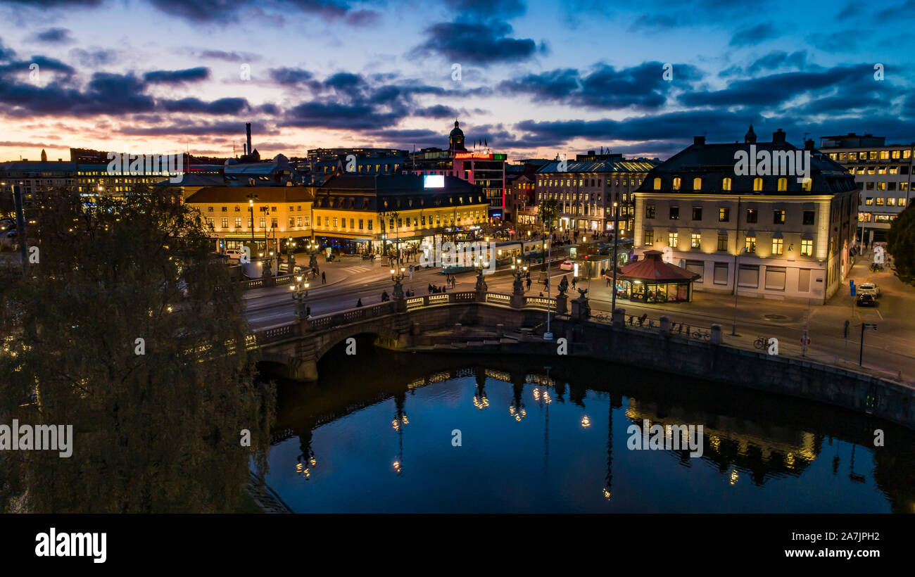 Aerial view at square named "Kungsportsplatsen" in central Gothenburg ...