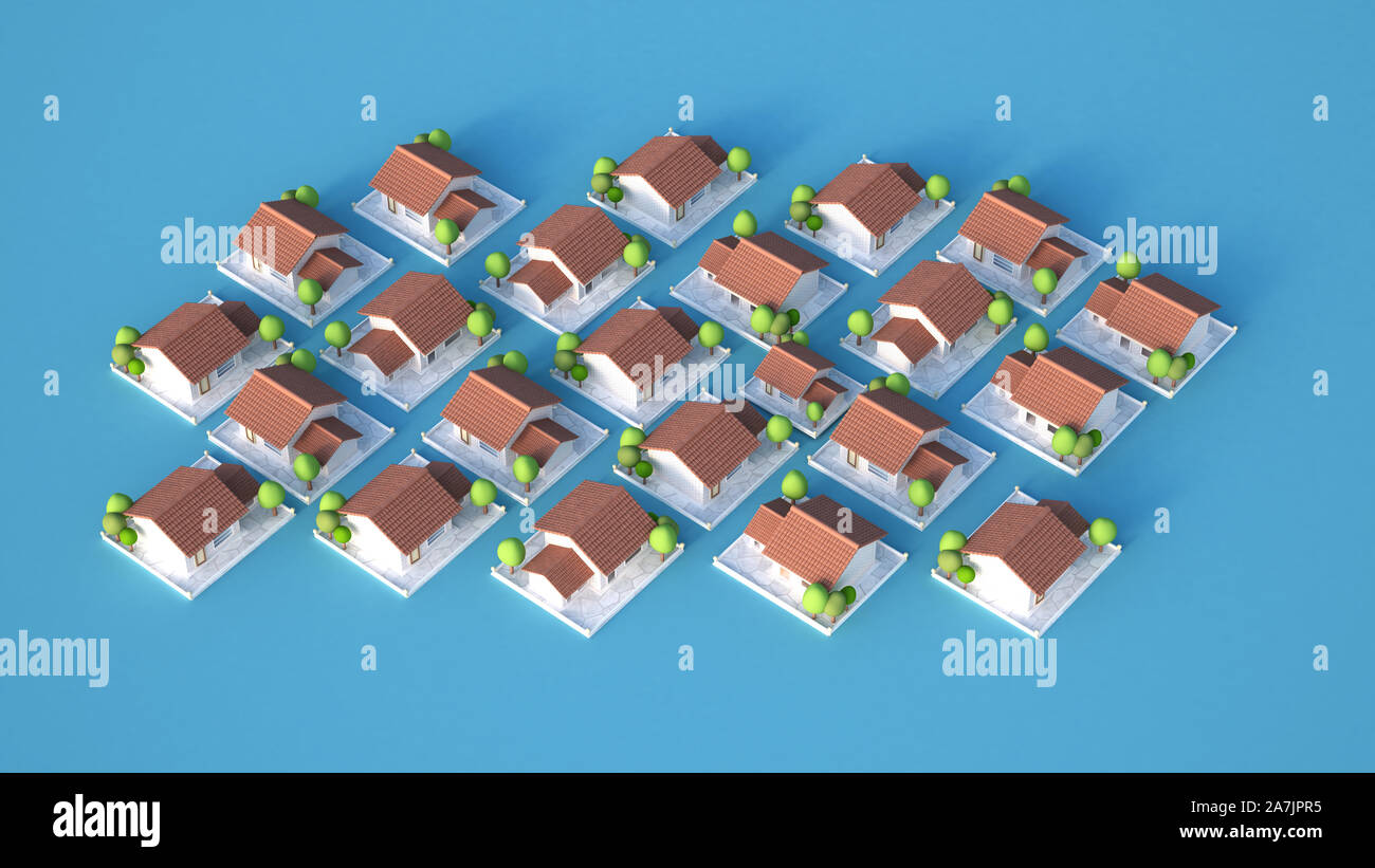 Cottage village. 3d rendering 3d illustration Stock Photo - Alamy
