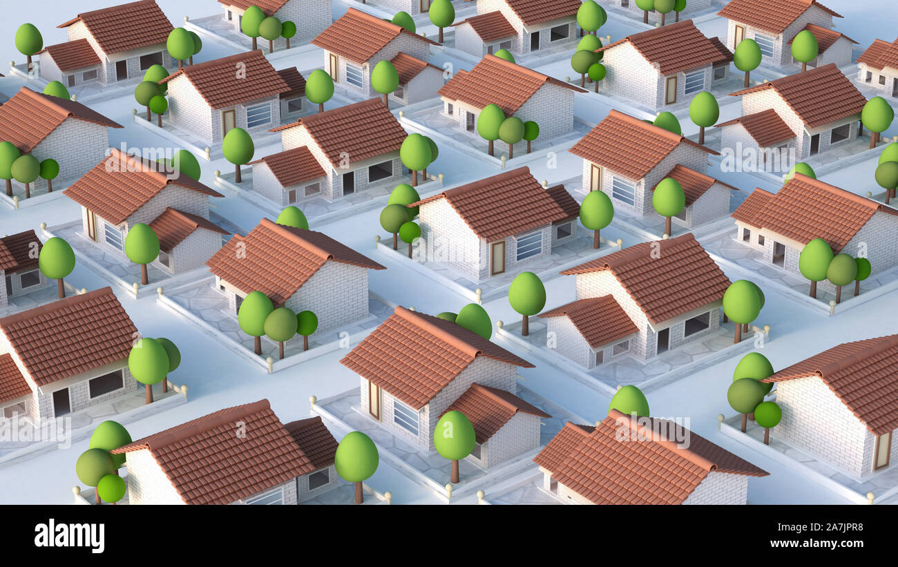 Cottage village. 3d rendering 3d illustration Stock Photo - Alamy