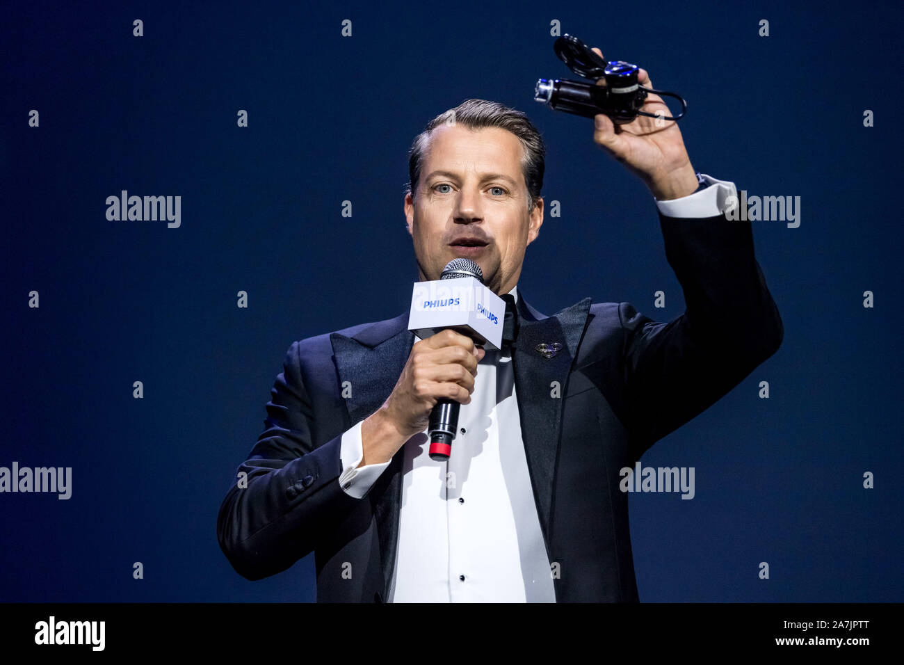 Manager of Phillips Sjoerd Drost delivers a speech during the 80th ...
