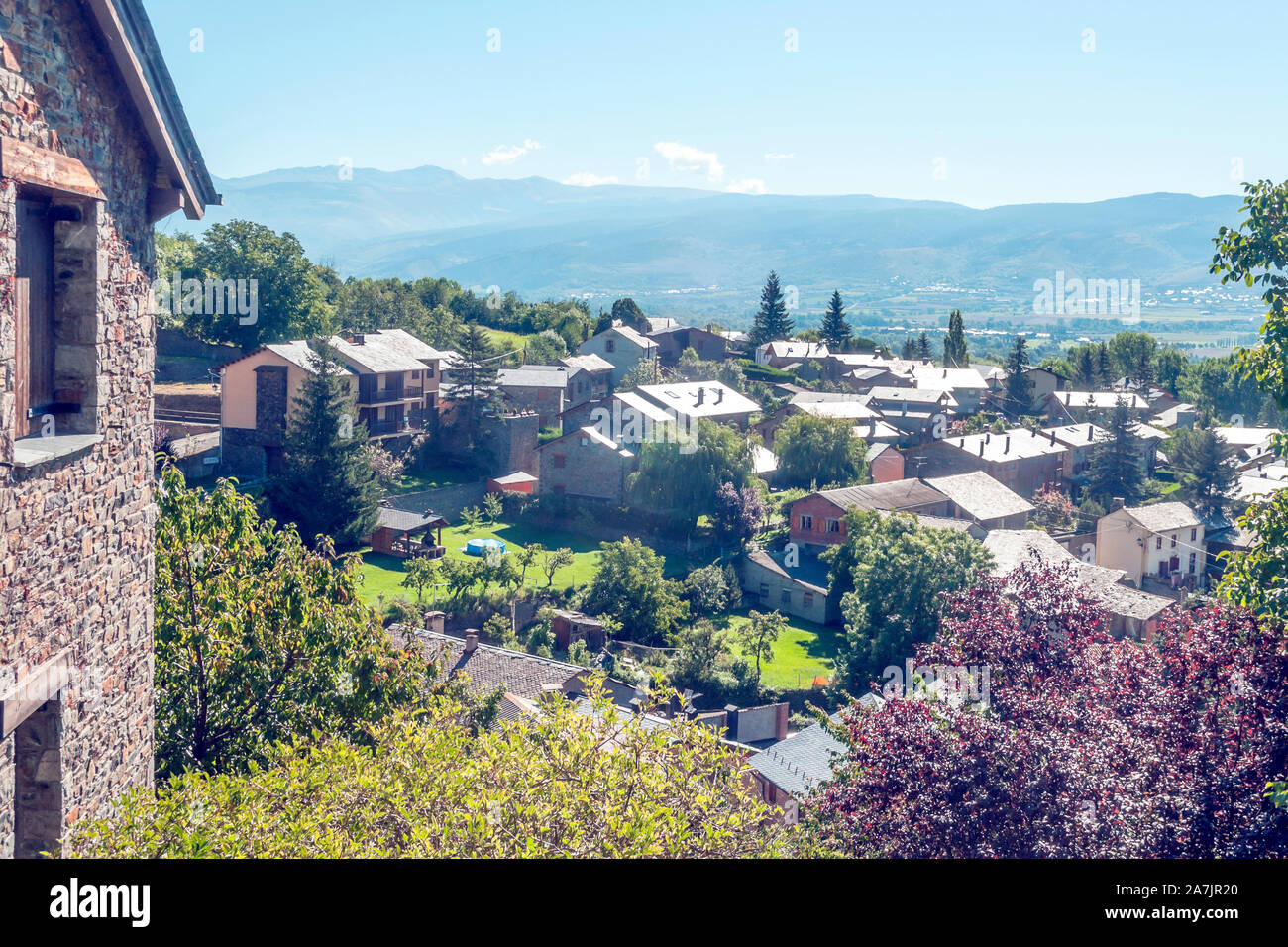 Streets with stone houses in Girona in the Pyrenees mountains Stock ...