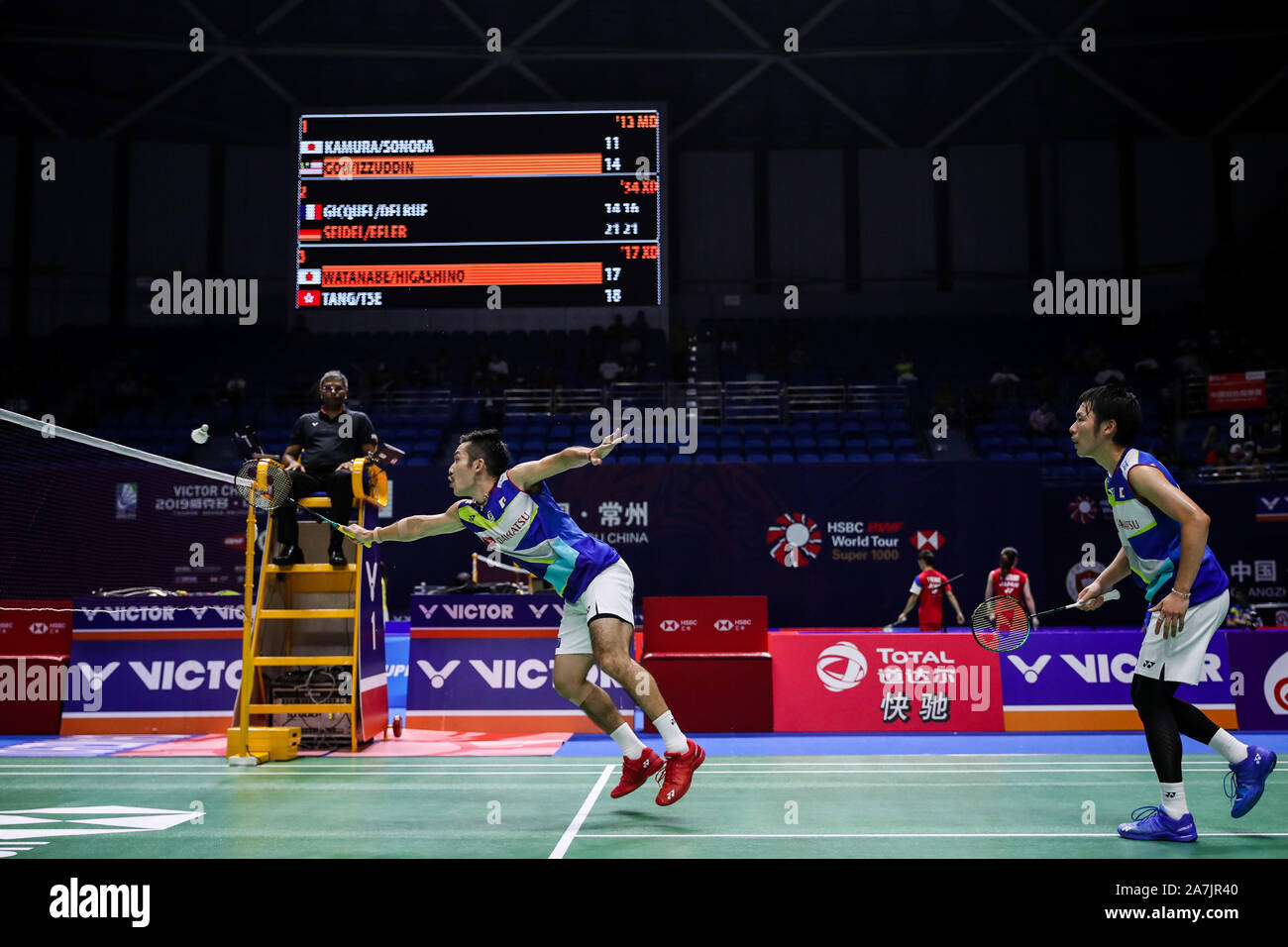 Japanese professional badminton players Takeshi Kamura and Keigo Sonoda ...