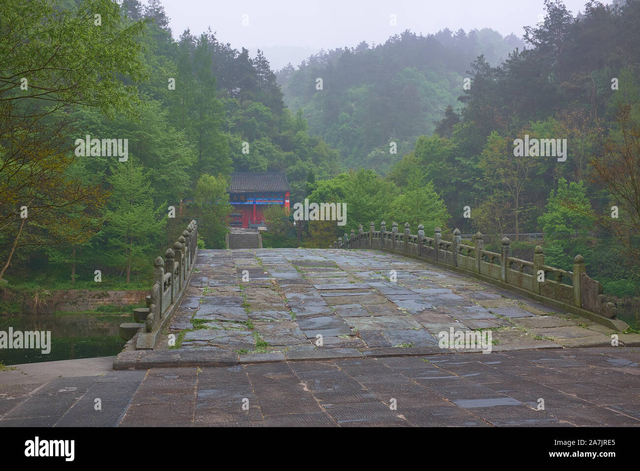 Stone walking path and bridge to the ancient Chinese temple Stock Photo ...