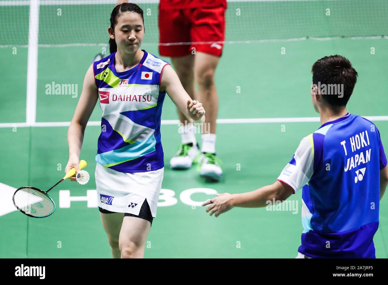 Japanese professional badminton players Takuro Hoki and Wakana Nagahara ...