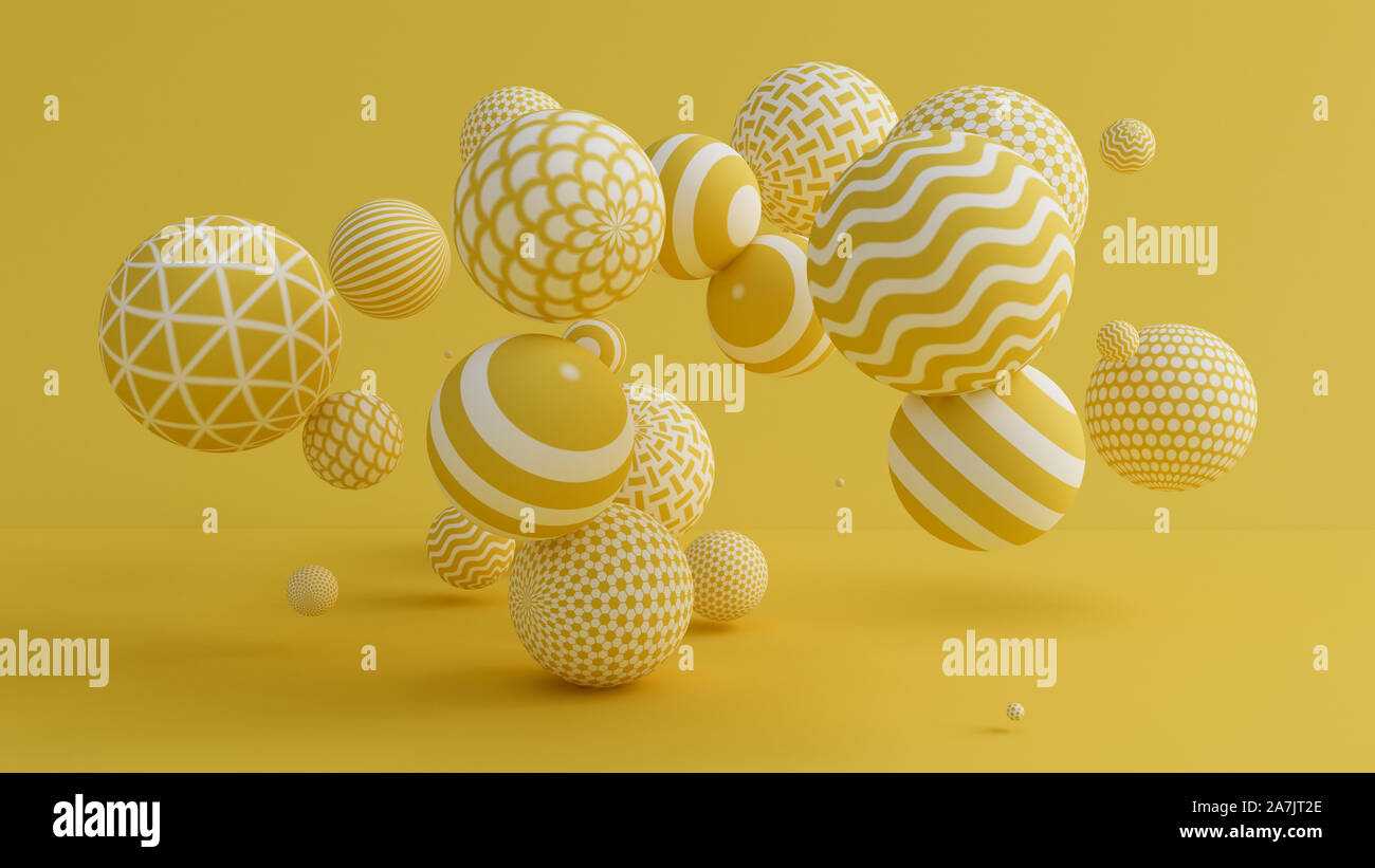 Yellow background with balls. 3d rendering, 3d illustration Stock Photo ...