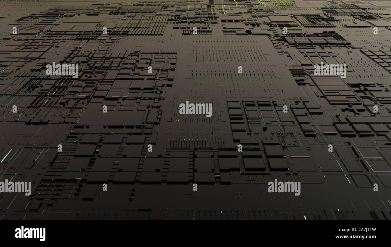 Abstract Central Computer Processors Concept. 3D illustration. Conceptual CPU on circuit board ...