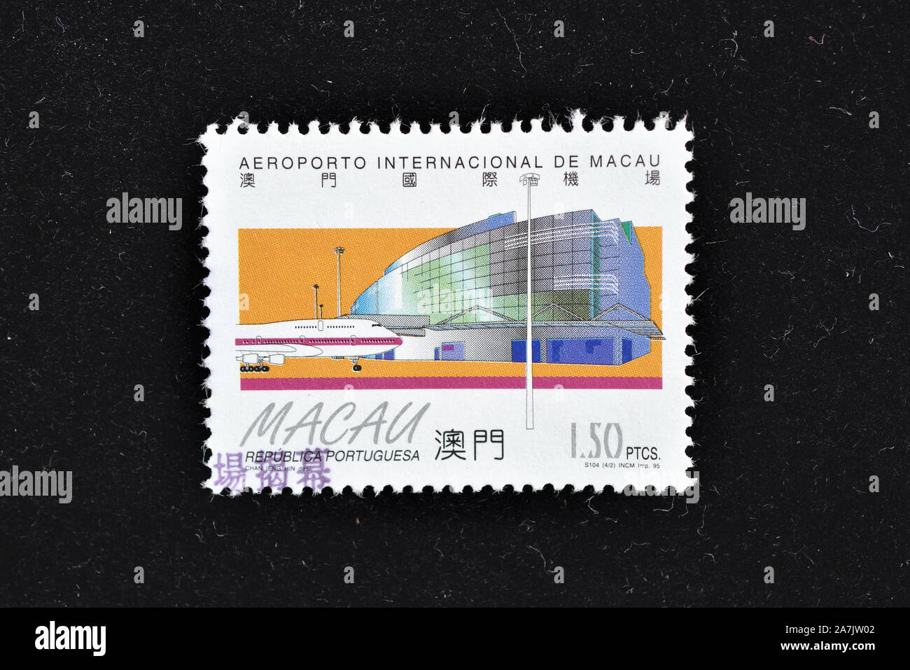 MACAU - CIRCA 1995: A stamp printed in Macau shows Ariport Macau ...
