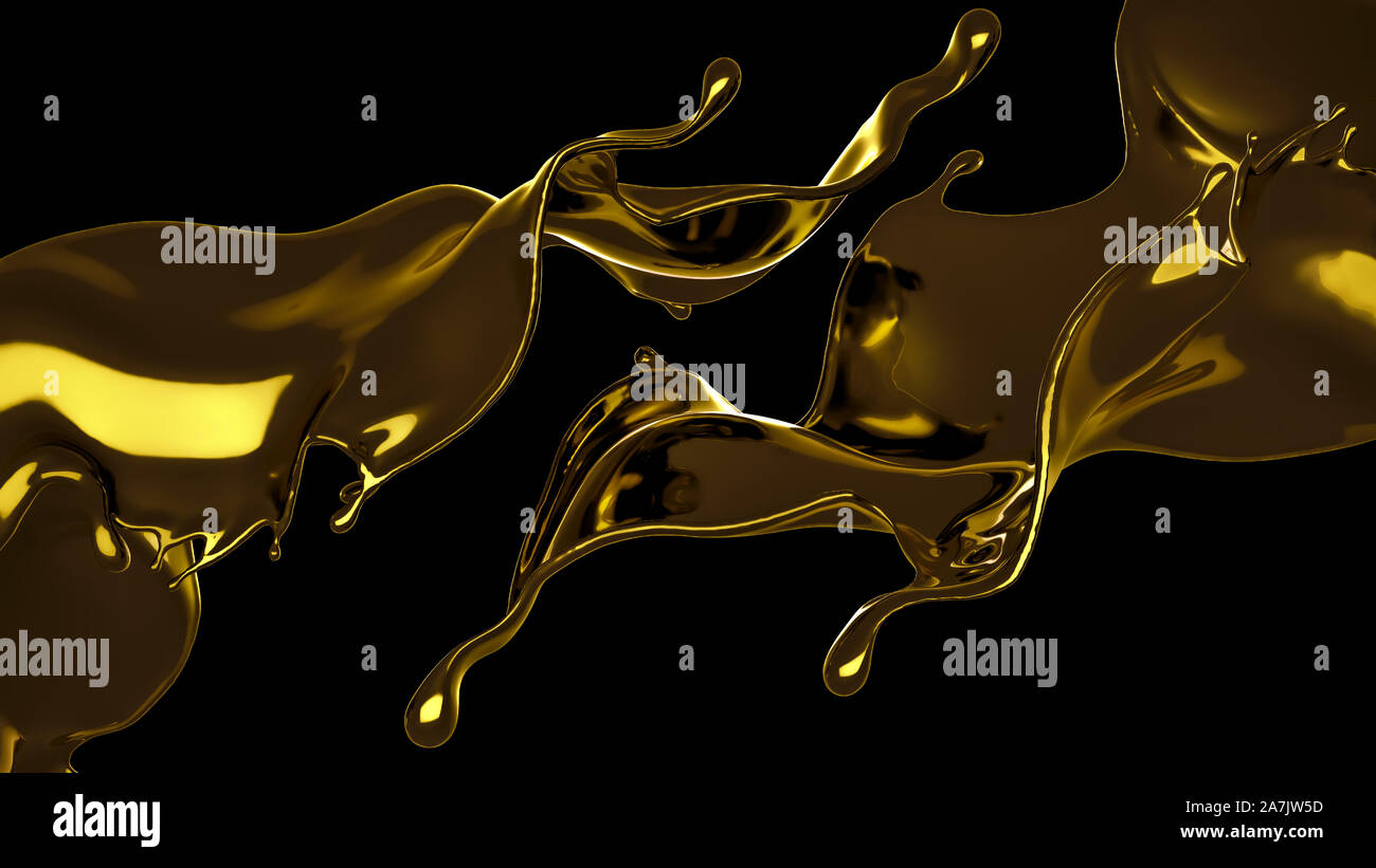 A splash of thick, golden liquid. 3d rendering, 3d illustration Stock ...