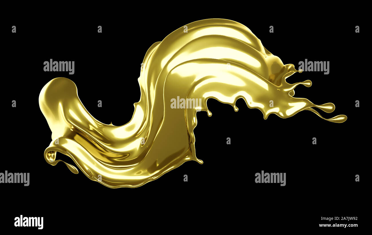 A splash of thick, golden liquid. 3d rendering, 3d illustration Stock ...