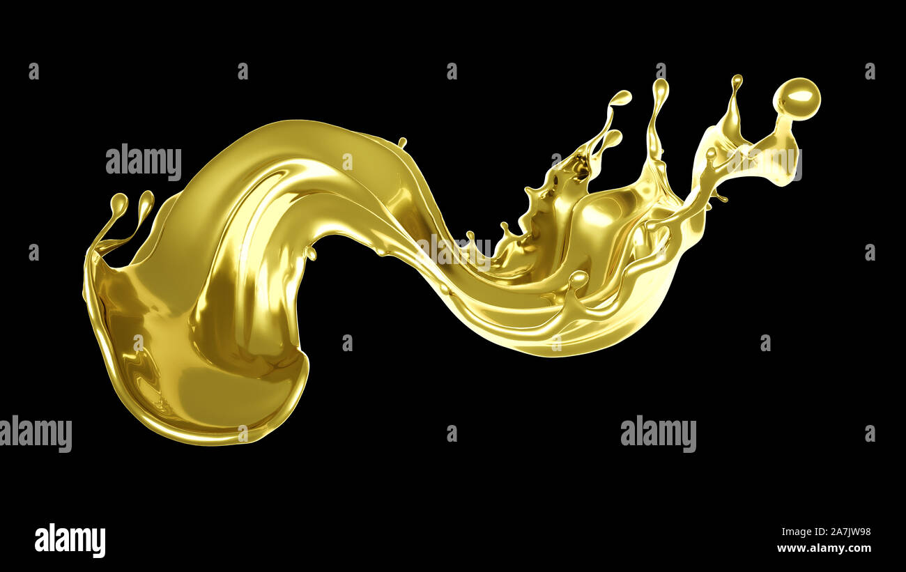A splash of thick, golden liquid. 3d rendering, 3d illustration Stock ...